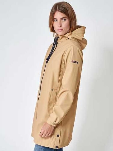 Women's Long Hooded Waterproof Jacket, Warm Sandy Colour - THE NAUTICAL ...