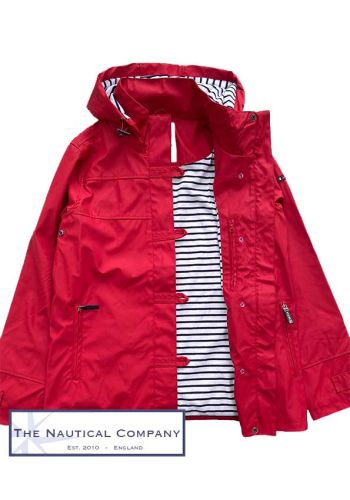 Women's Hooded Raincoat with Toggles, RED, BATELA