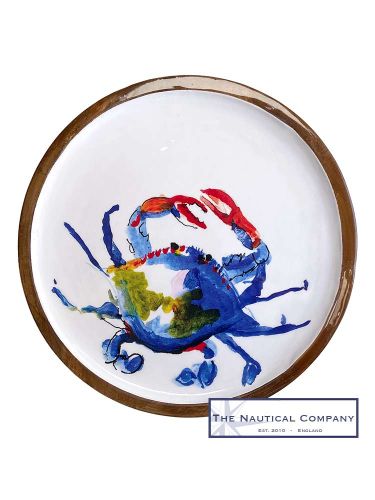 Large Mango Wood Round Tray - Striking Colourful Crab - Shoeless Joe ...