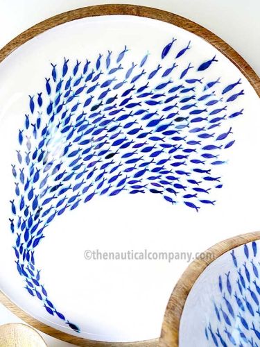 Medium Mango Wood Round Platter - Shoal of Fish - Shoeless Joe - THE ...